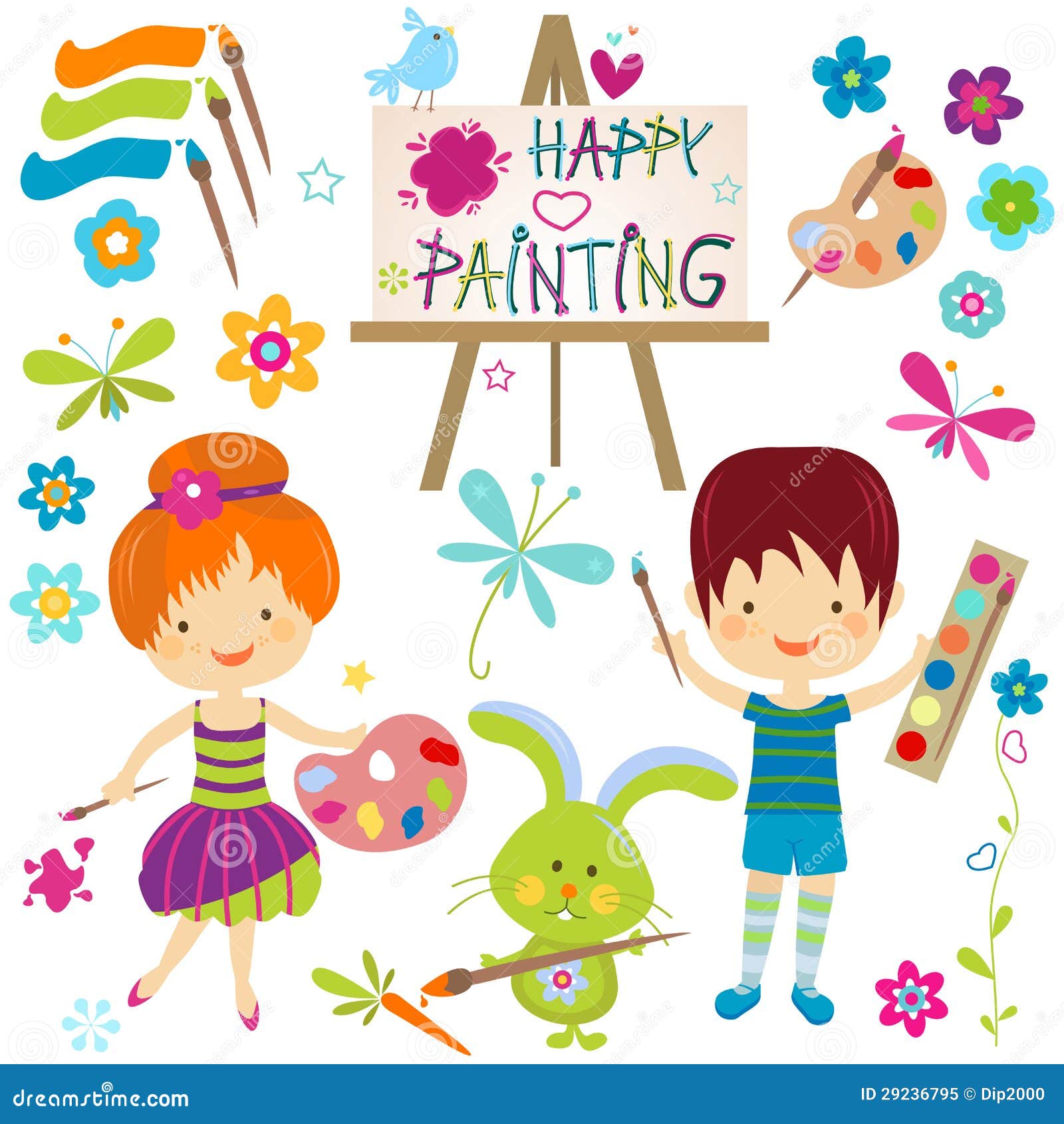 Happy painting stock vector. Illustration of cute, girl - 29236795