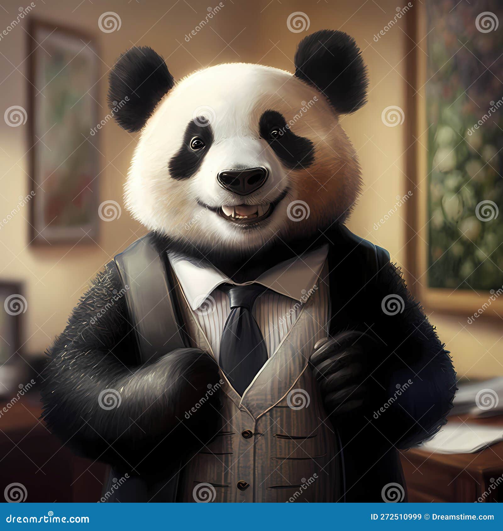 Happy Panda Businessman in the Office. Generative AI Stock Illustration ...