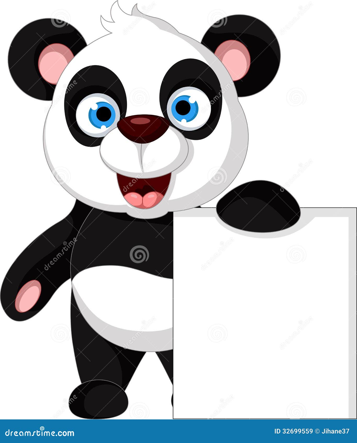 Happy Panda Cartoon with Blank Sign Stock Illustration - Illustration ...