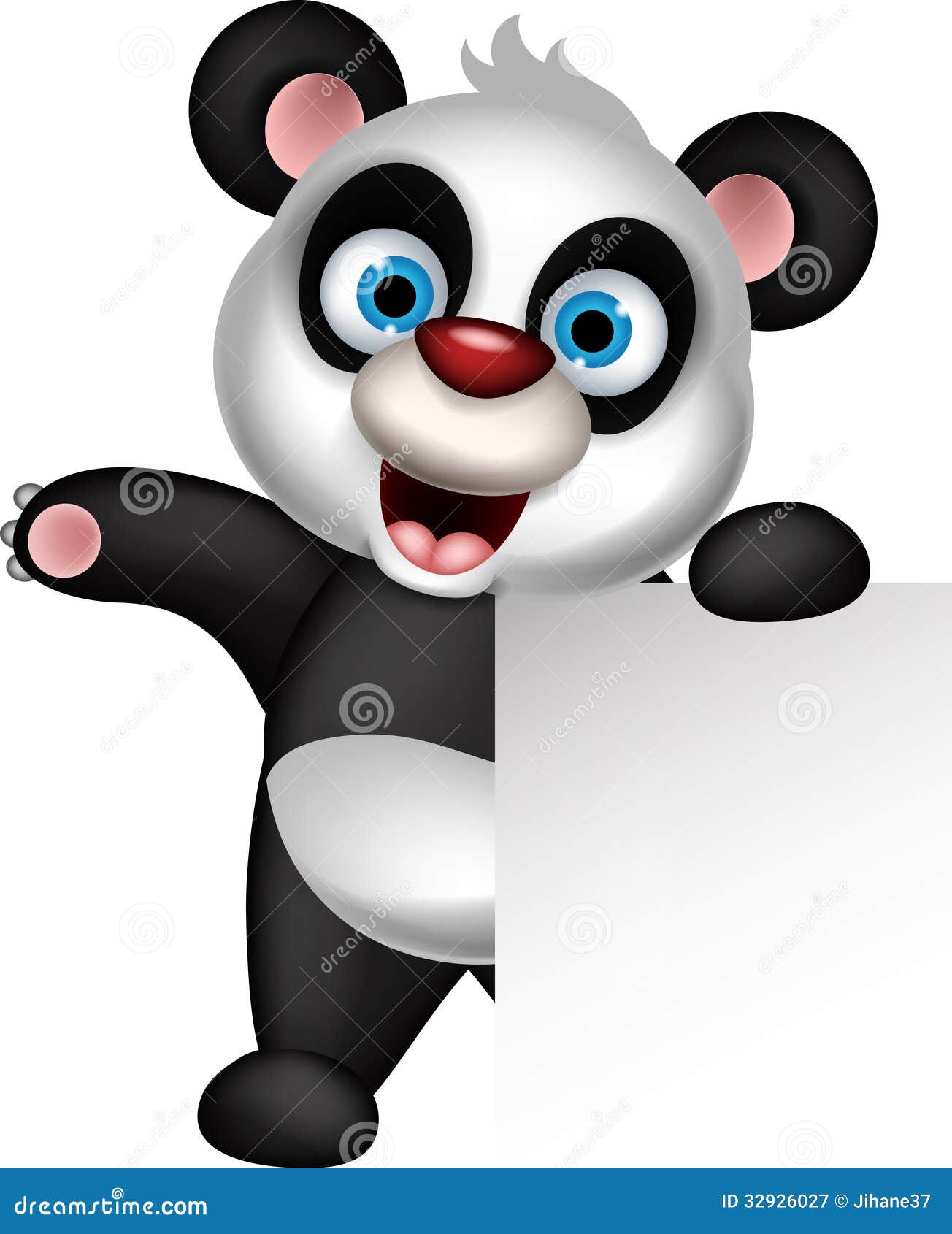 Happy Panda Cartoon Posing with Blank Sign Stock Illustration ...