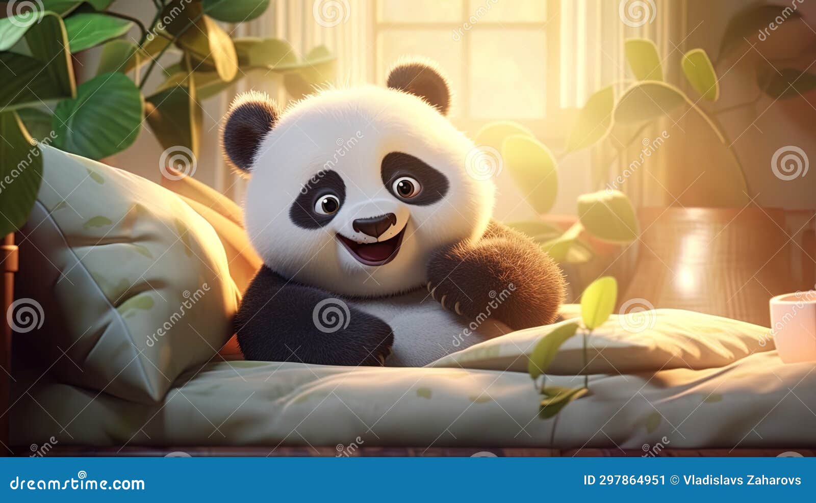 Happy Panda in a Snug Bed Smiles Stock Illustration - Illustration of ...