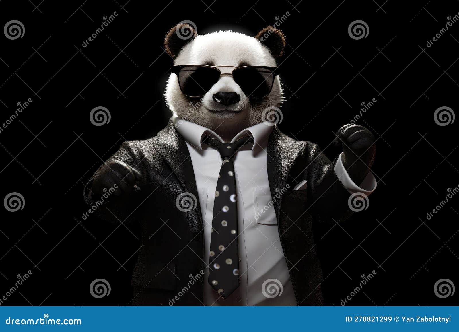Happy Panda in Suit and Sunglasses on Black Background. Generative AI ...
