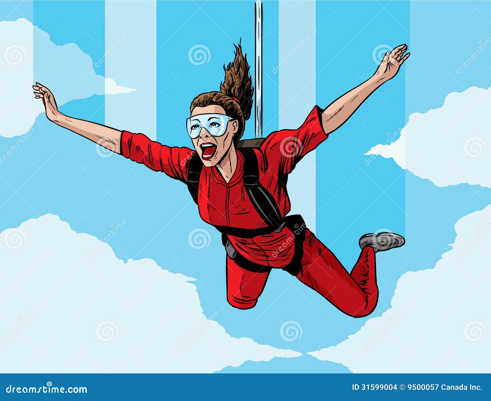 Happy Parachuting Girl Falling With A Parachute Showing Thumbs Up ...