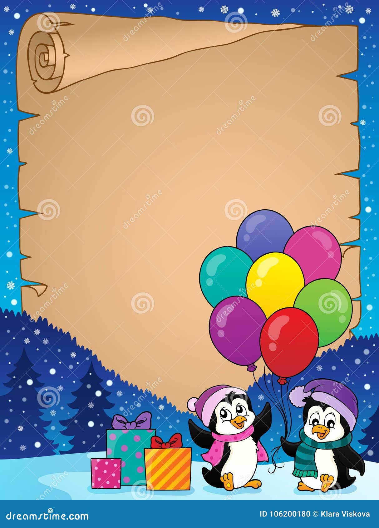 Happy Party Penguins Parchment 2 Stock Vector - Illustration of hold ...