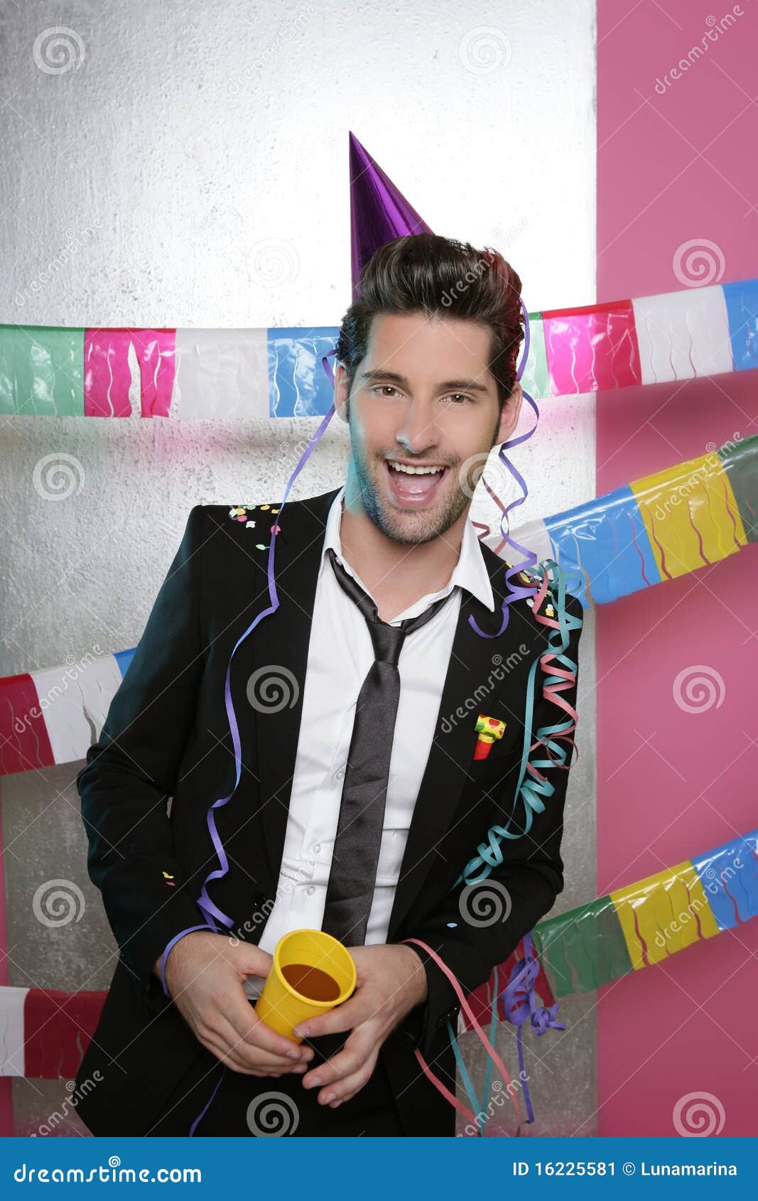 Happy Party Young Man Drinking Enjoying Alone Stock Image - Image of ...
