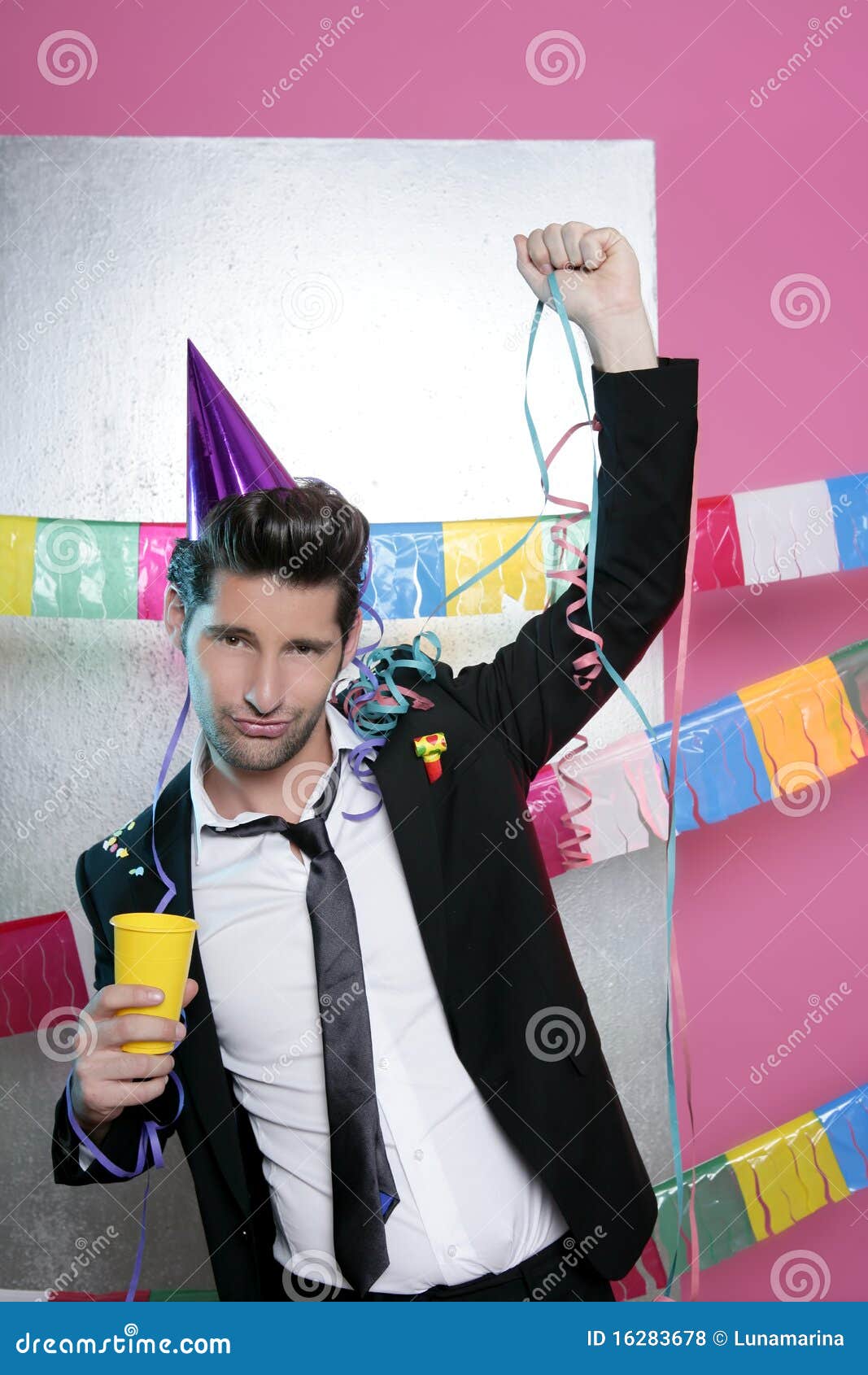 Happy Party Young Man Drinking Enjoying Alone Stock Photo - Image of ...