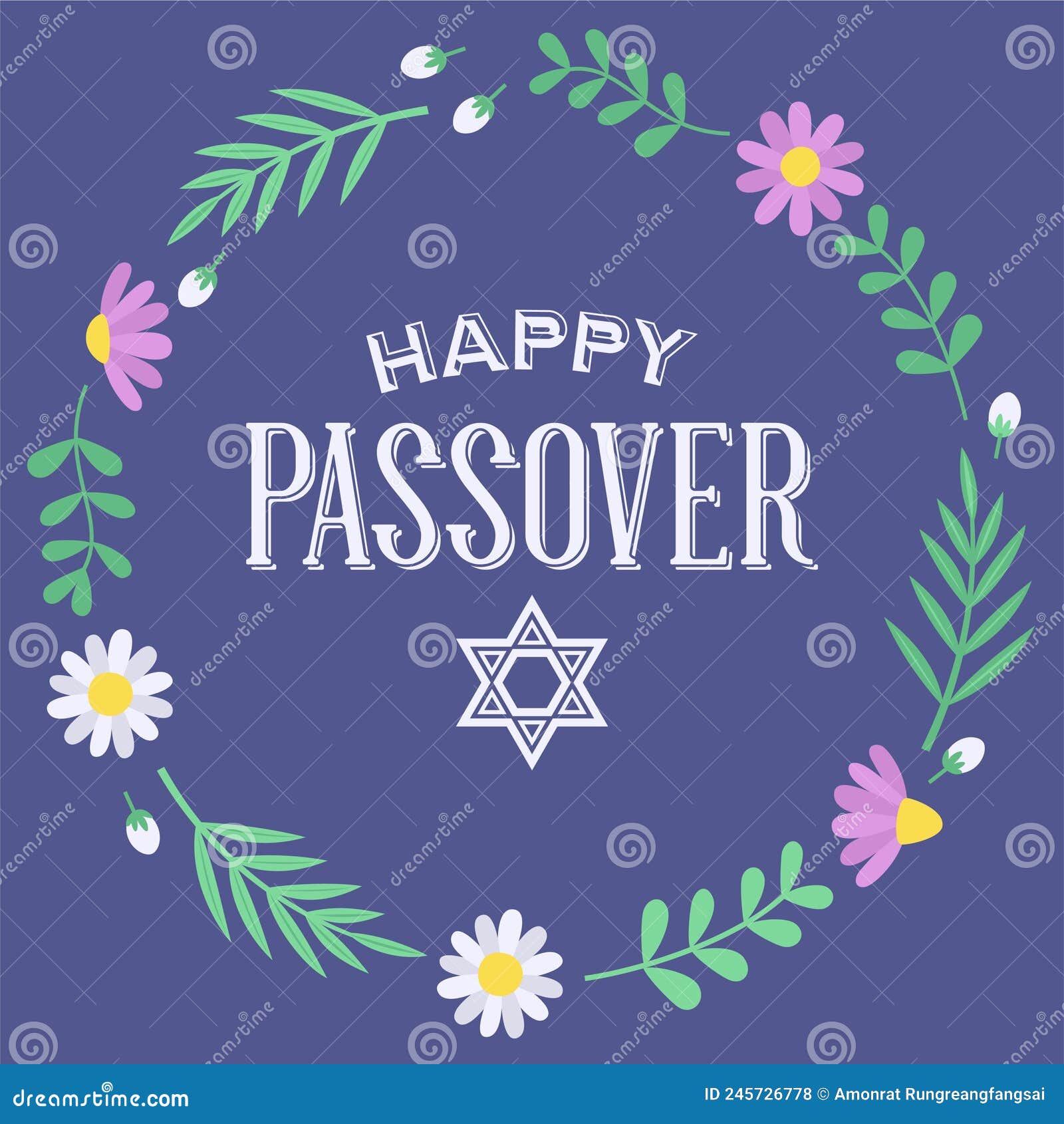 Happy Passover with Flowers and Leaves Frame Stock Vector ...