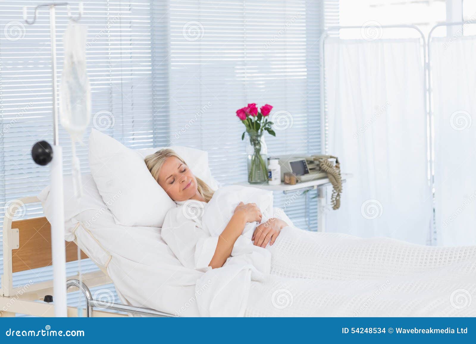 Happy Patient Lying on Her Bed Stock Photo - Image of comforting ...