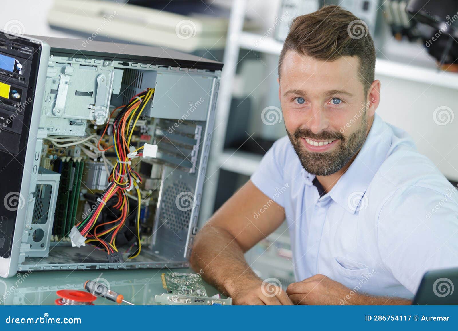 Happy Pc Engineer Smiles at Camera Stock Image - Image of ordinary ...
