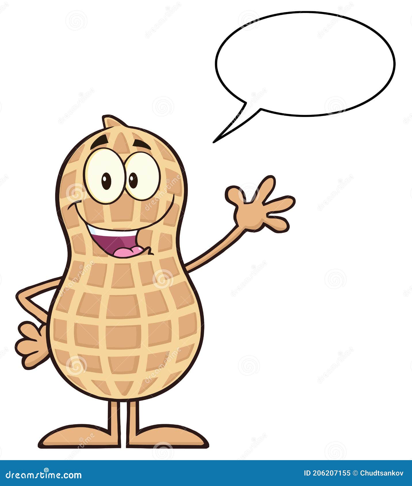 Happy Peanut Cartoon Character Waving Stock Vector - Illustration of ...