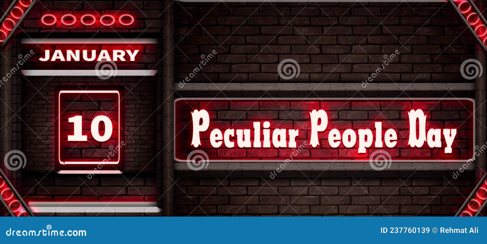 10 January, Peculiar People Day, Neon Text Effect on Bricks Background ...