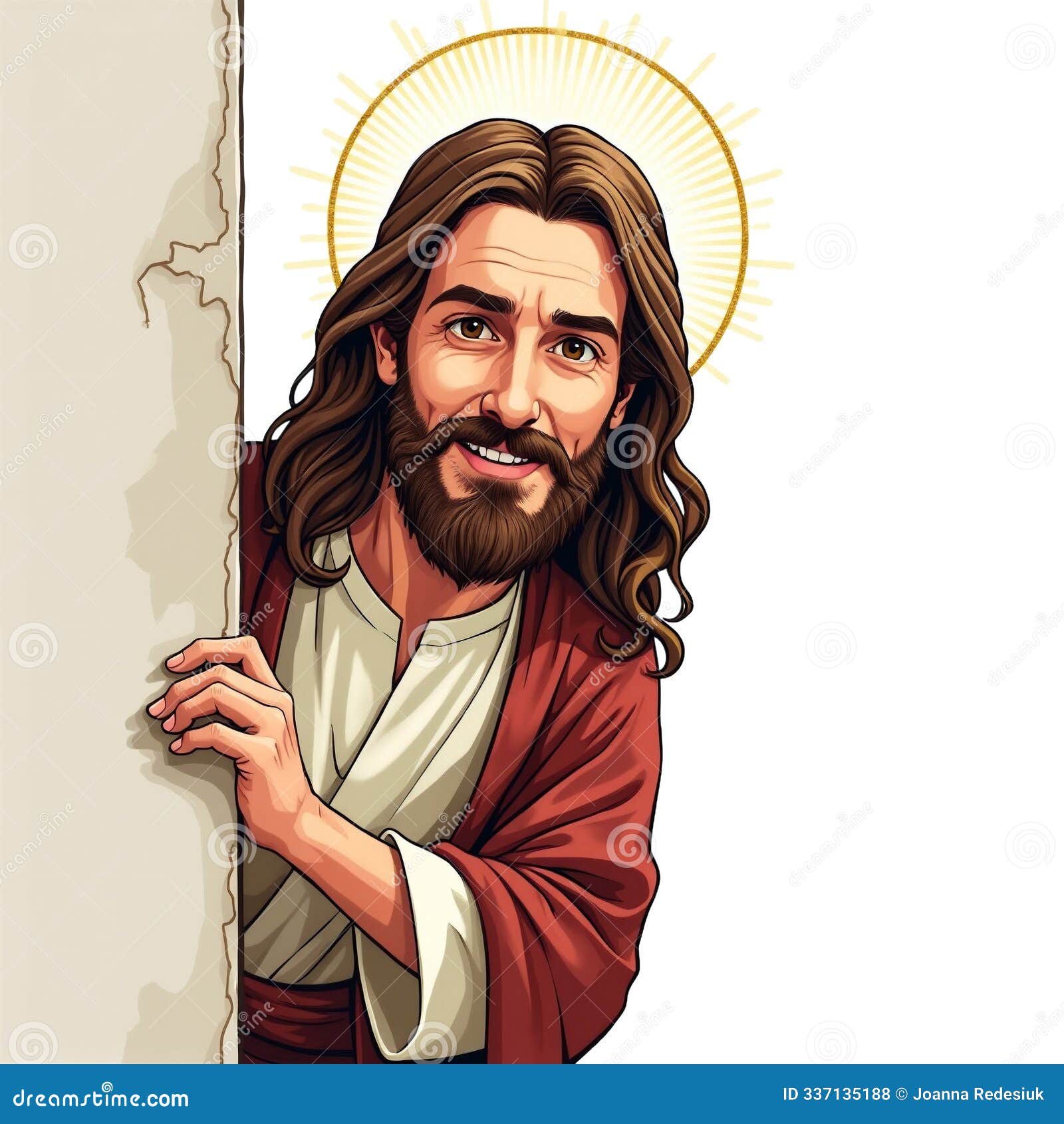 Peeking Jesus Out from Behind a Wall Stock Illustration - Illustration ...