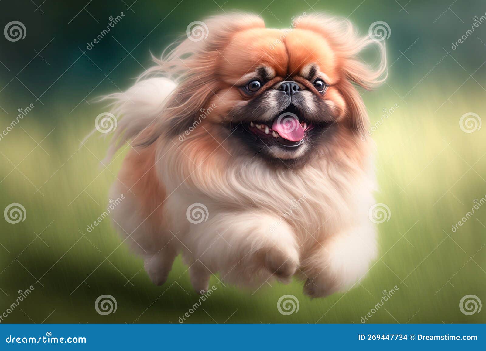 Happy Pekingese Runs on Green Grass. Stock Illustration - Illustration ...