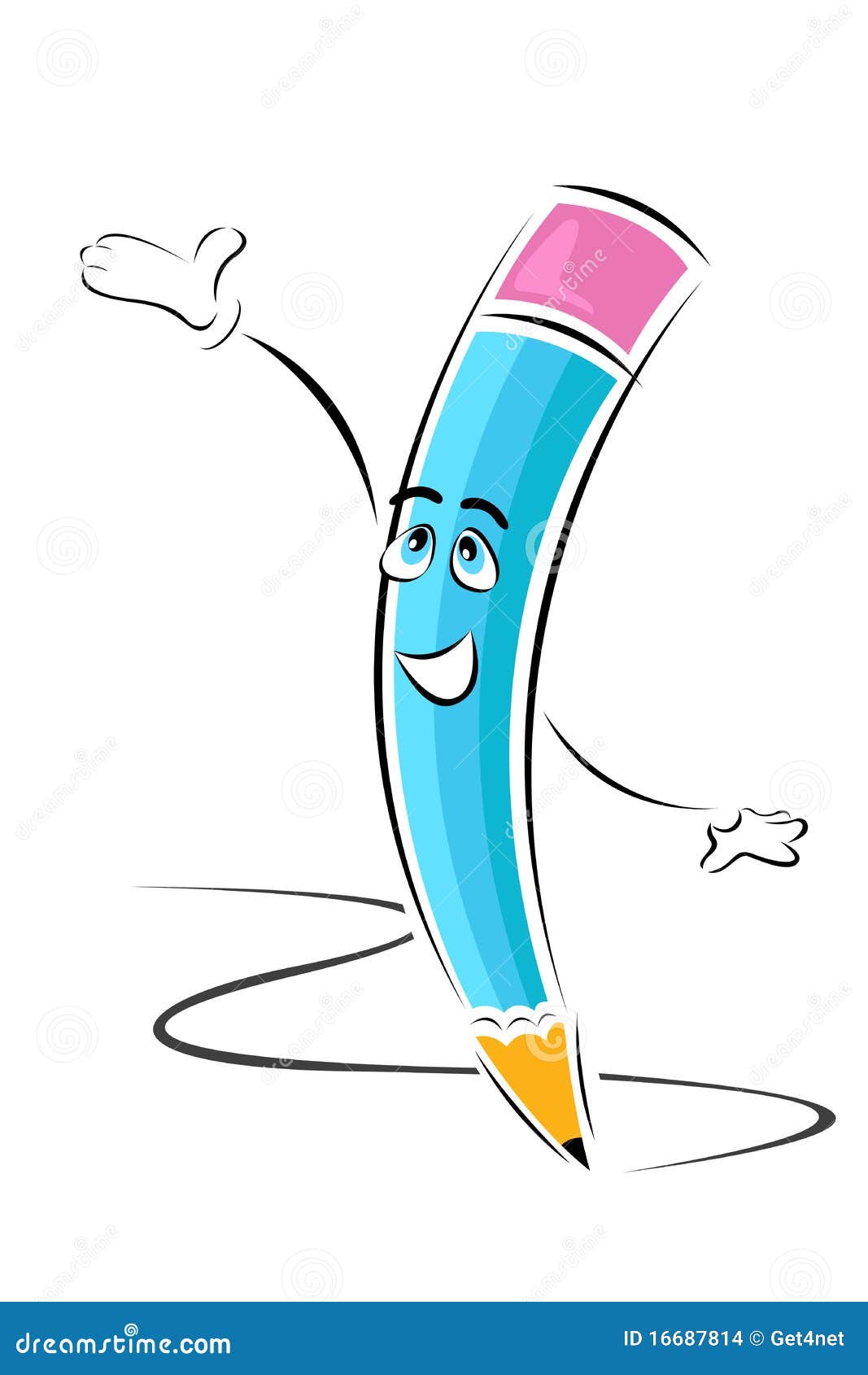 Happy Pencil With Eraser Cartoon Vector Illustration | CartoonDealer ...