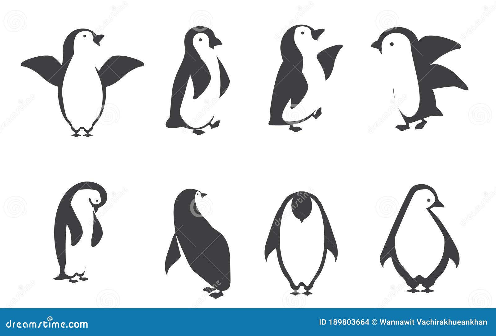 Happy Penguin Characters in Different Poses Icon Set Stock Vector ...