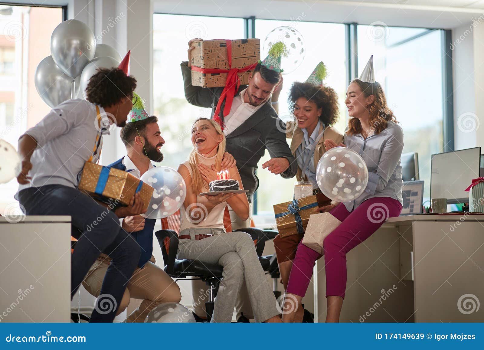 Happy People Celebrating Birthday Together at Work Stock Image - Image ...