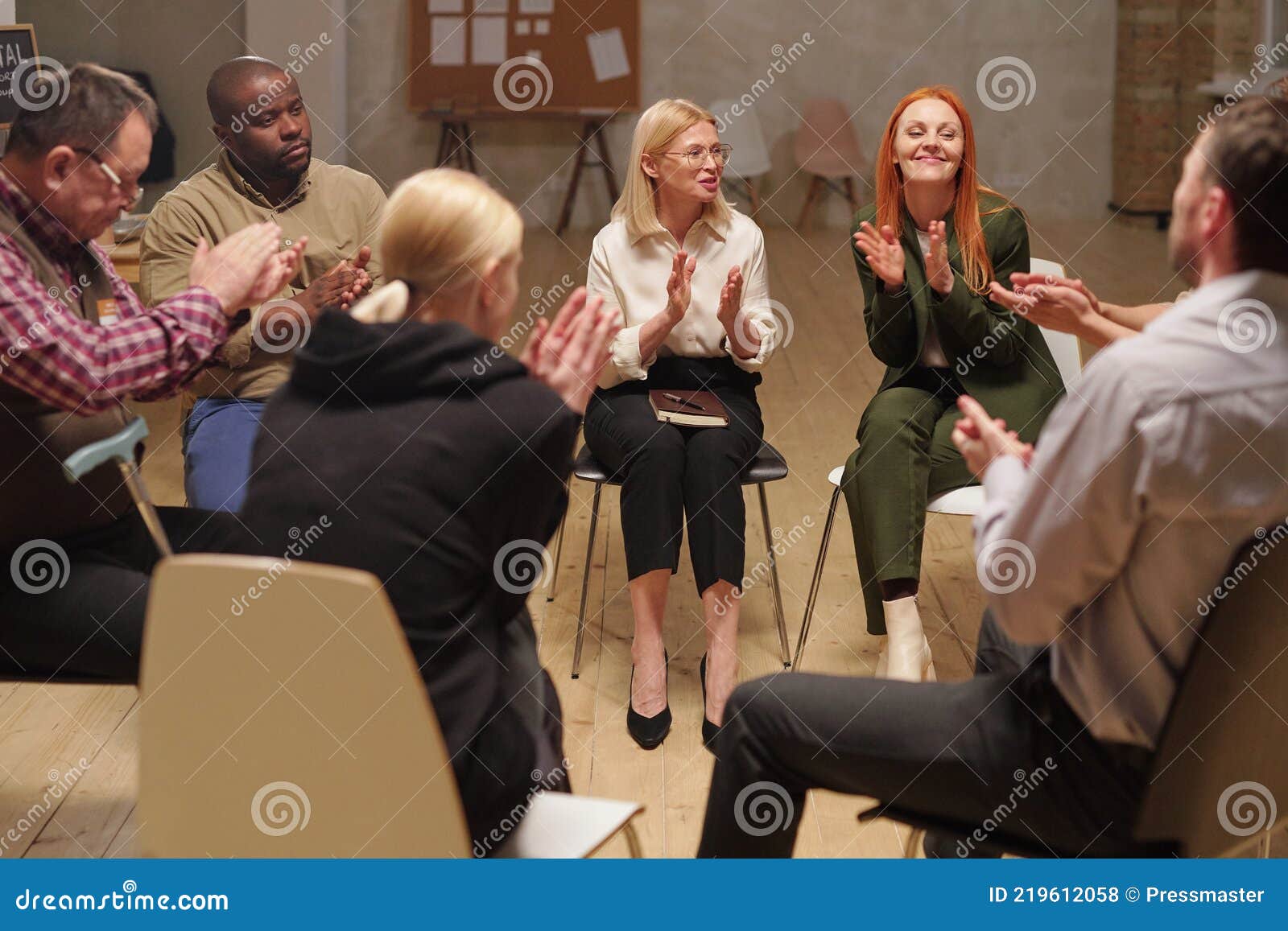 Happy People Clapping Hands after Hot Discussion of Psychological ...