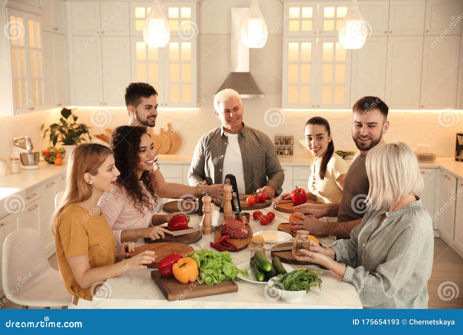 Happy People Cooking Food in Kitchen Stock Image - Image of happy ...