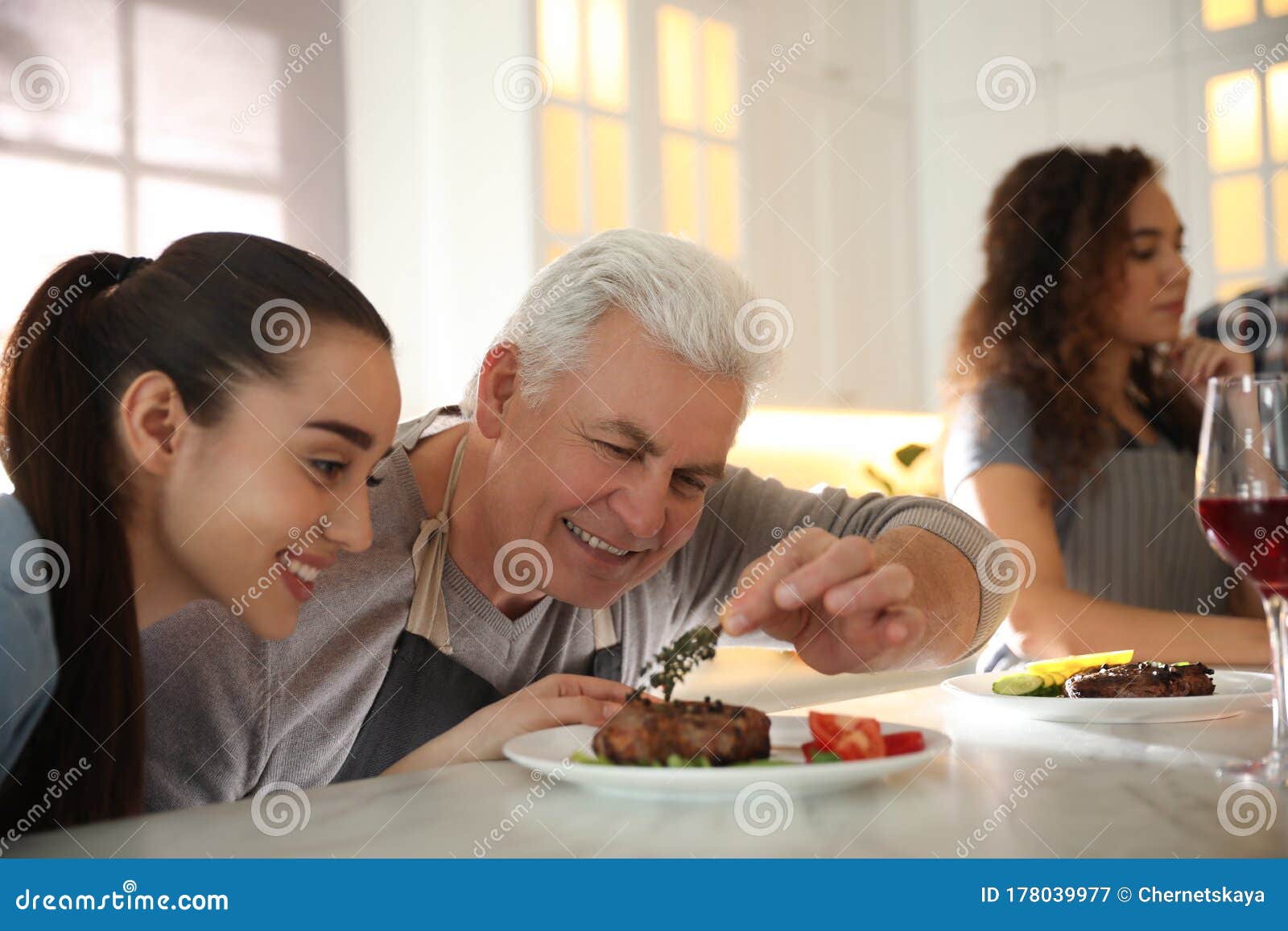 Happy People Cooking Food in Kitchen Stock Image - Image of female ...