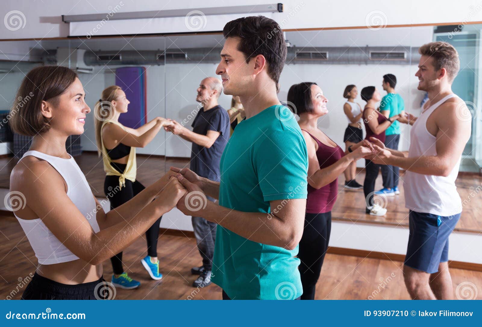 Happy People Dancing Bachata Together in Dance Class Stock Photo ...