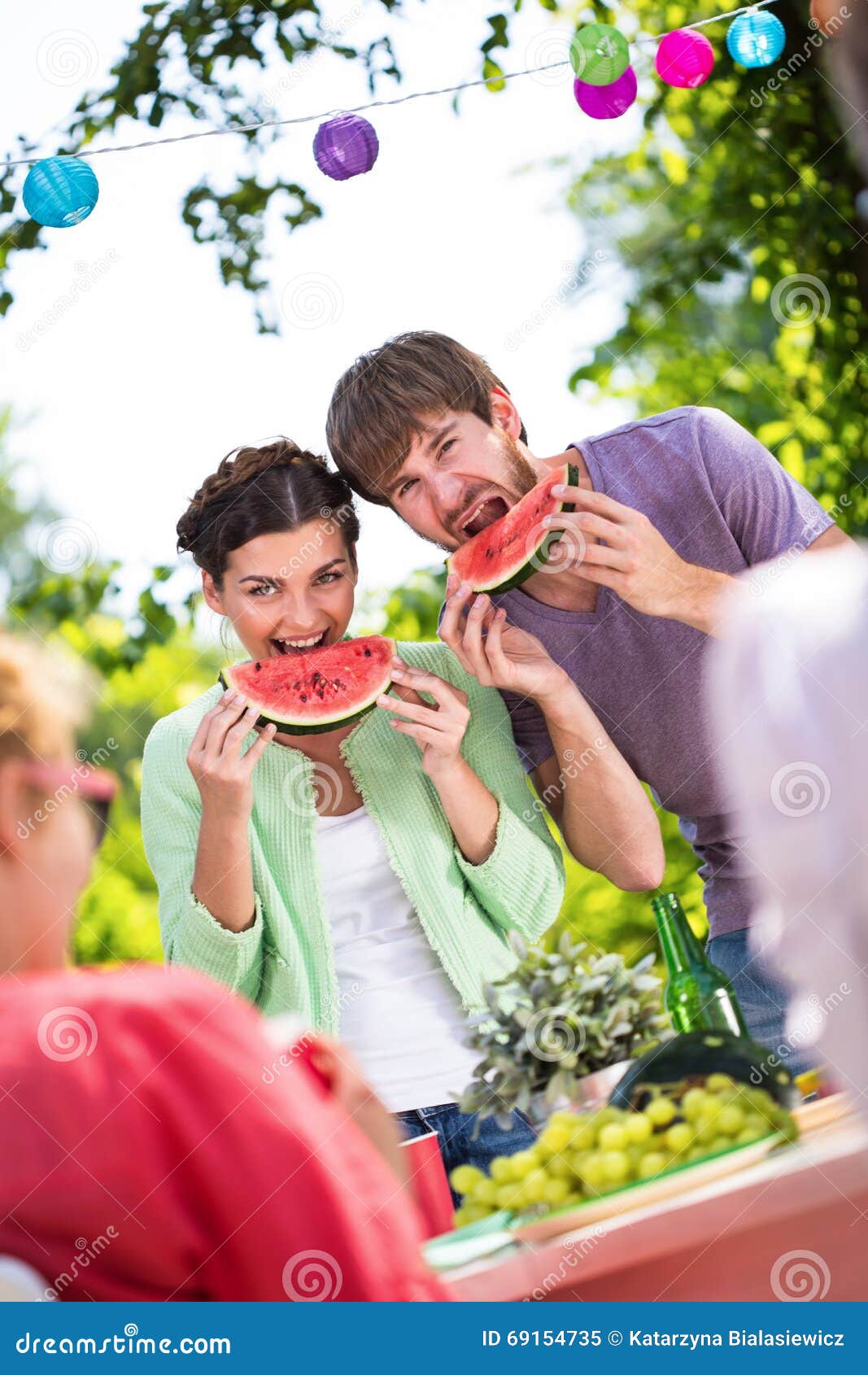 Happy People Eating Watermelon Stock Image - Image of backyard, enjoy ...