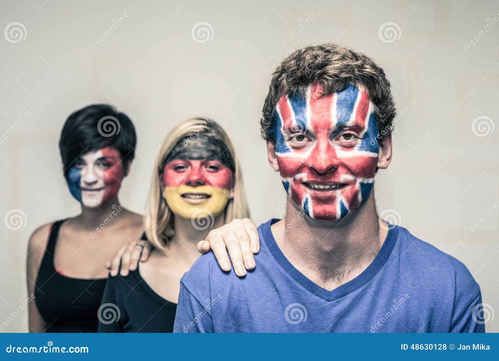 Happy People with European Flags on Faces Stock Photo - Image of ...