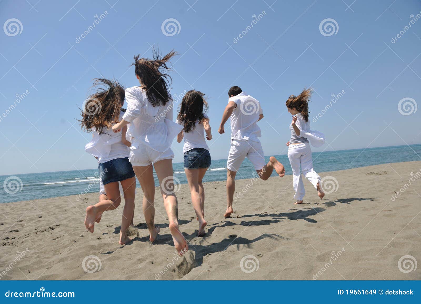 Happy People Group Have Fun and Running on Beach Stock Image - Image of ...
