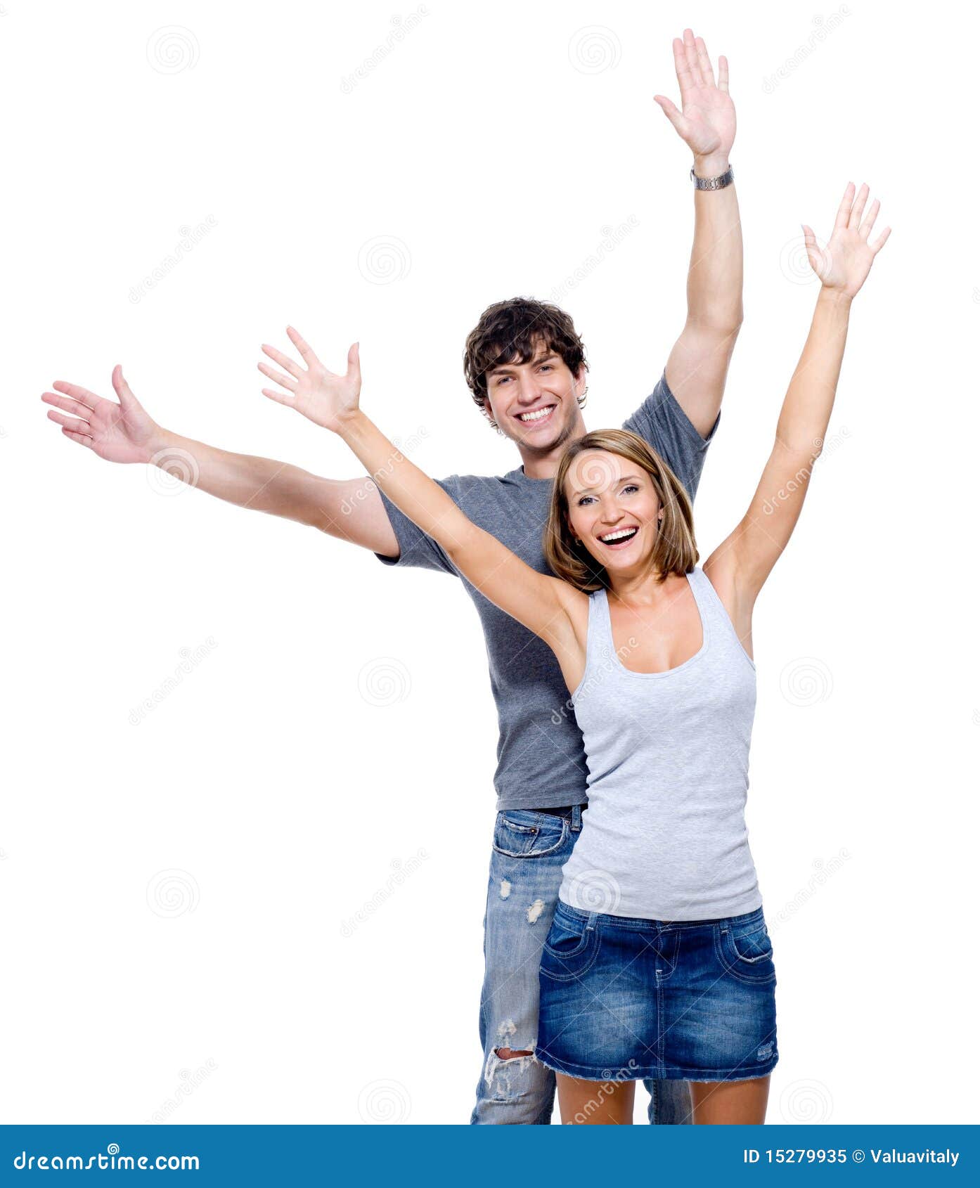 Happy People with the Hands Lifted Upwards Stock Image - Image of ...