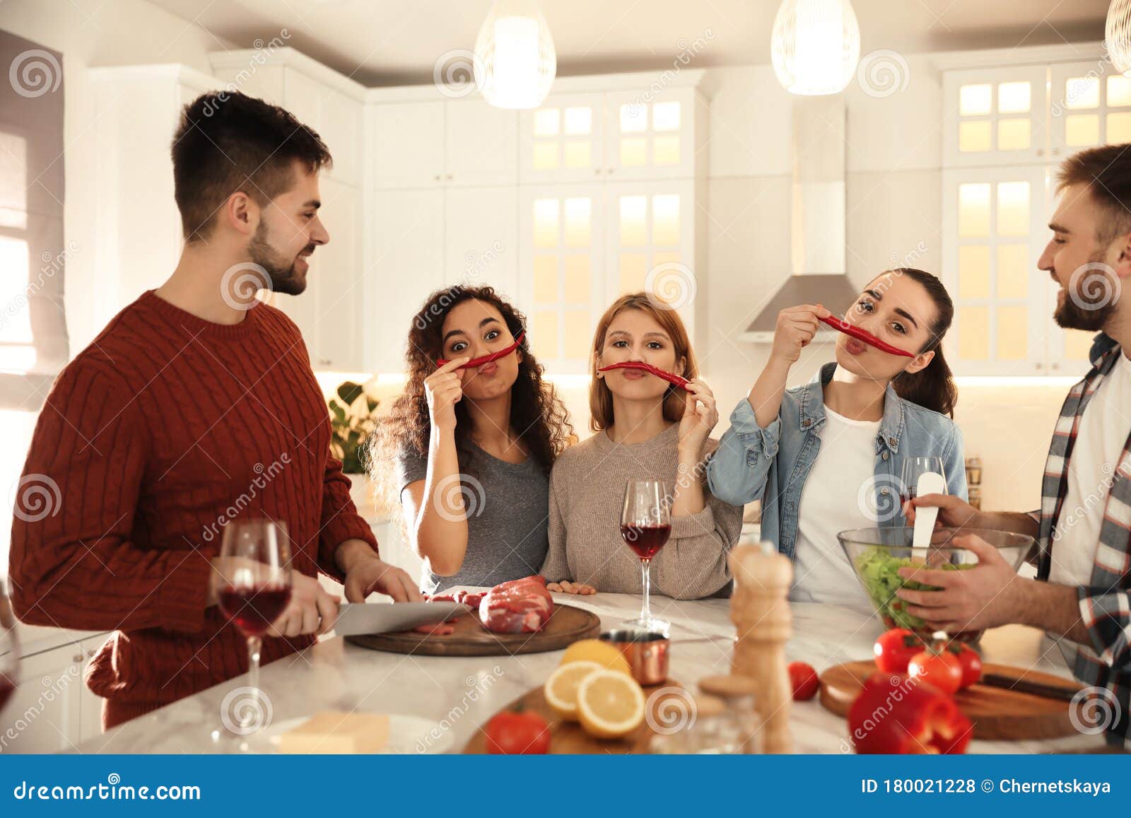 Happy People Having Fun while Cooking Food Stock Photo - Image of ...