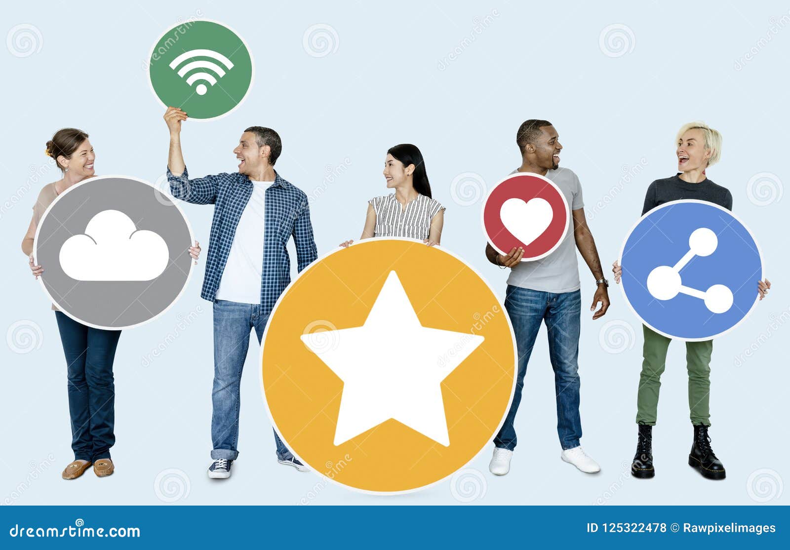 Happy People Holding Internet Icons Stock Photo - Image of blue, icon ...