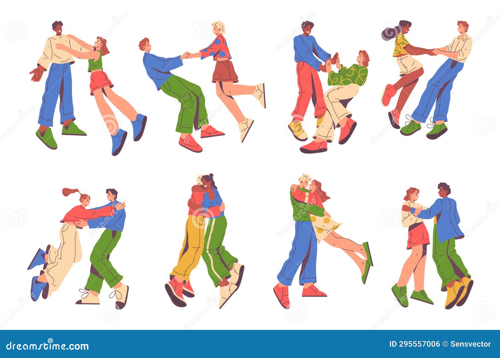 Happy People Hugging And Holding Hands Vector Illustration ...