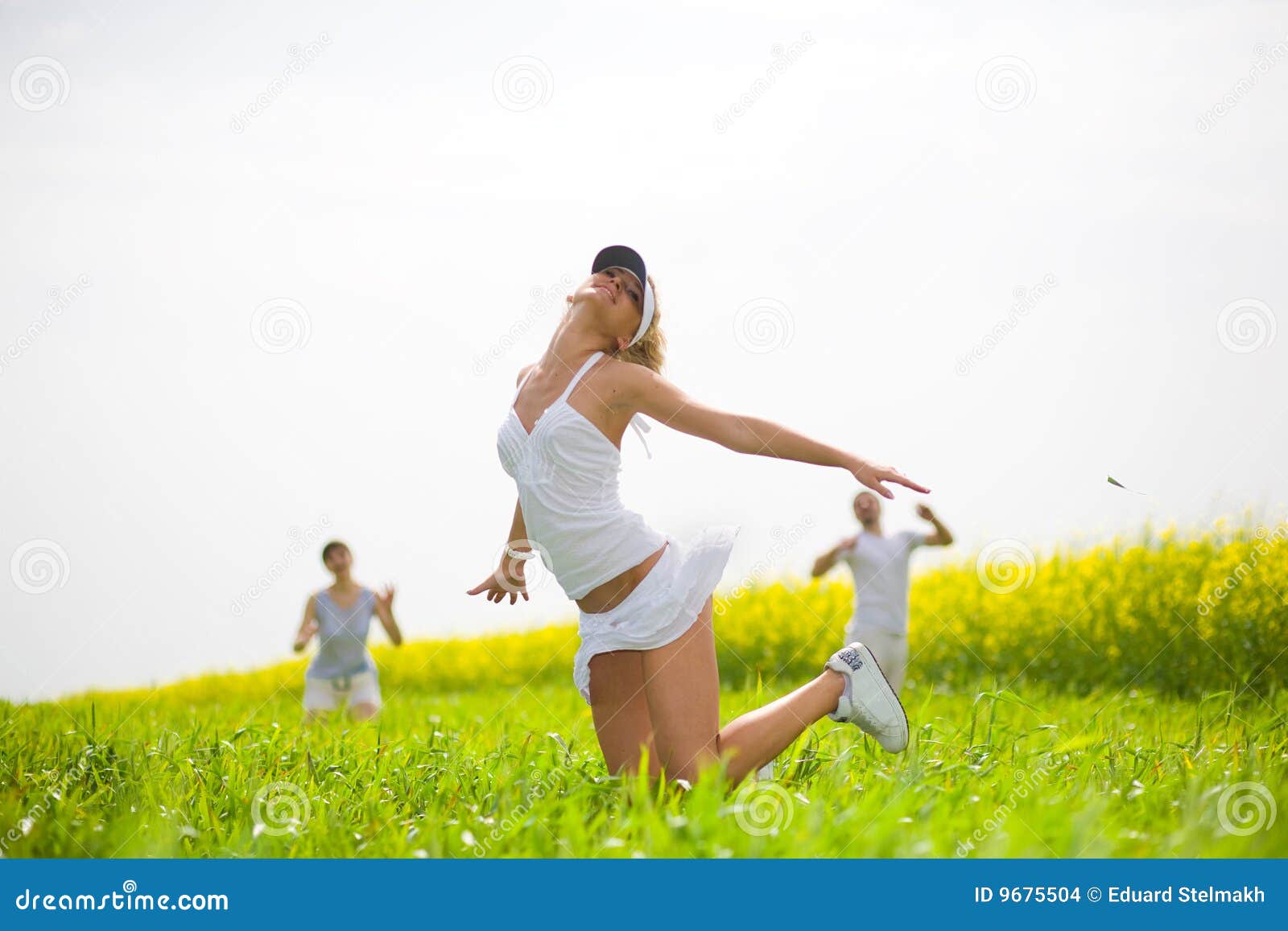 Happy People is Jumping in Field Stock Photo - Image of healthy, active ...