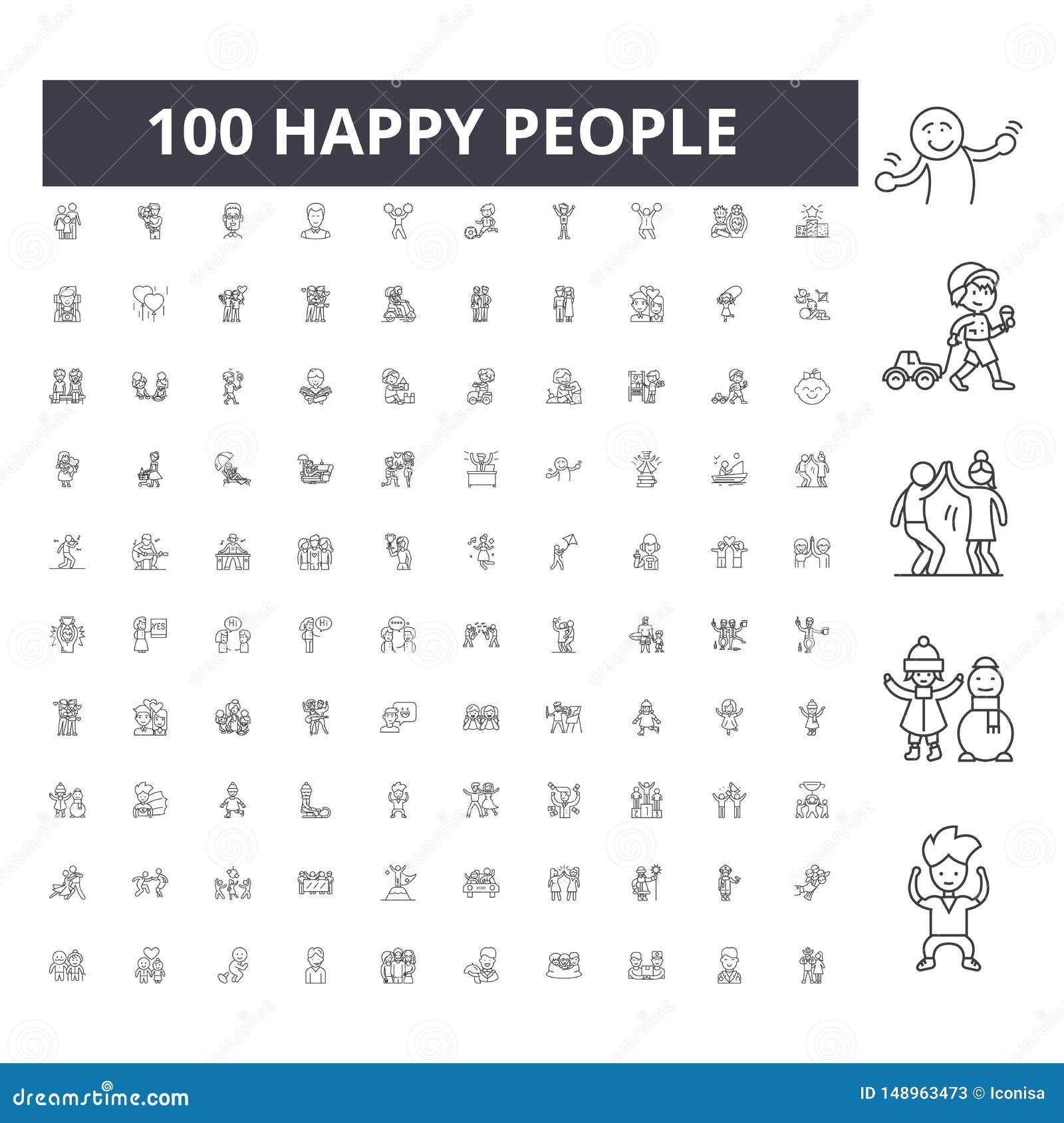 Happy People Line Icons, Signs, Vector Set, Outline Illustration ...