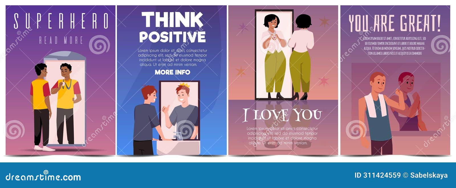 Happy People Look at Their Reflection in the Mirror with Optimism ...