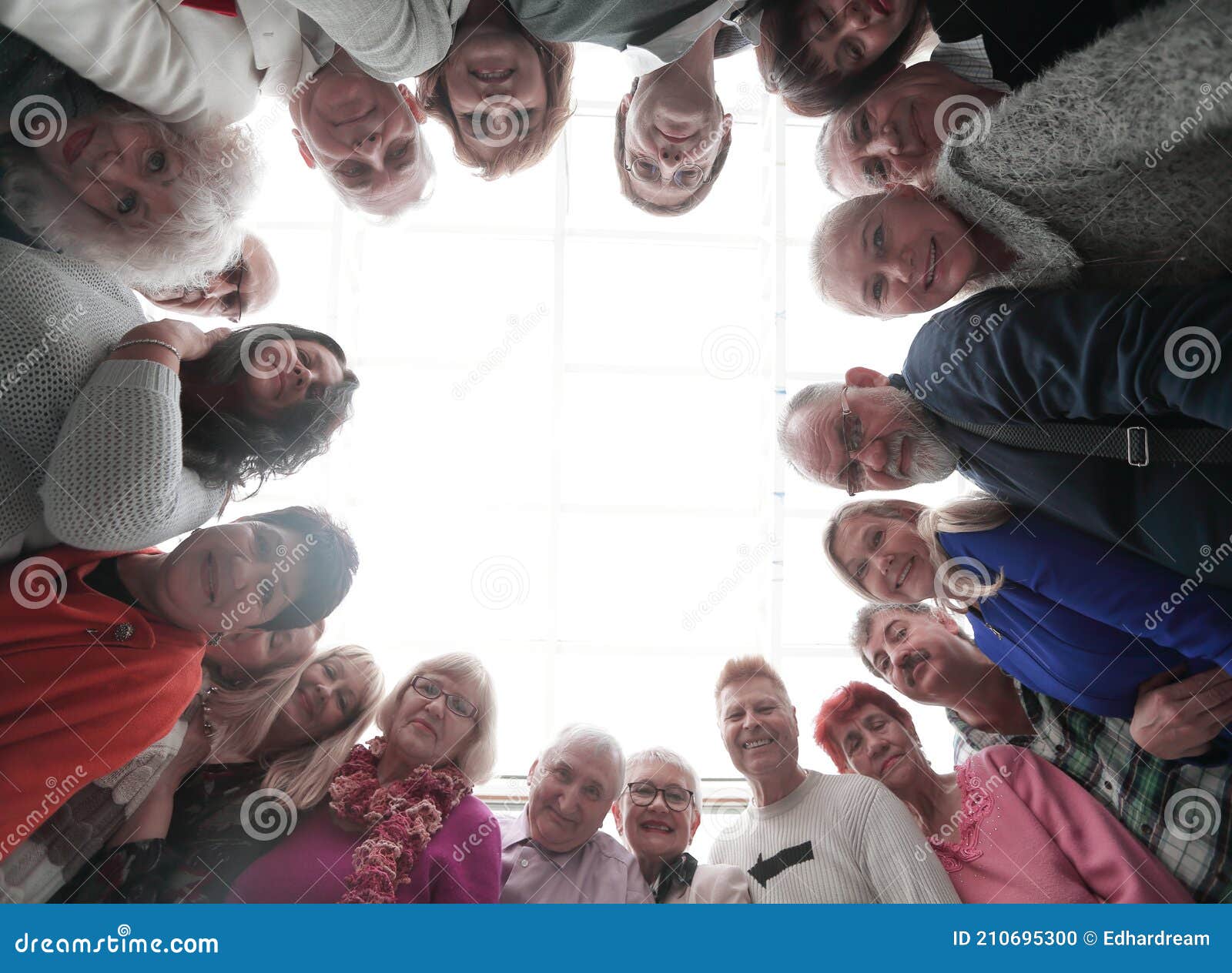 Happy People Looking Down at Camera Stock Photo - Image of friendship ...