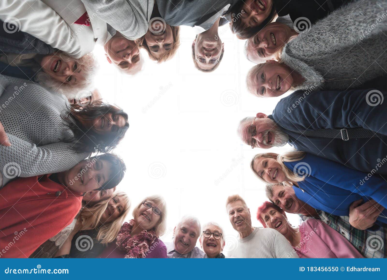 Happy People Looking Down at Camera Stock Photo - Image of connection ...