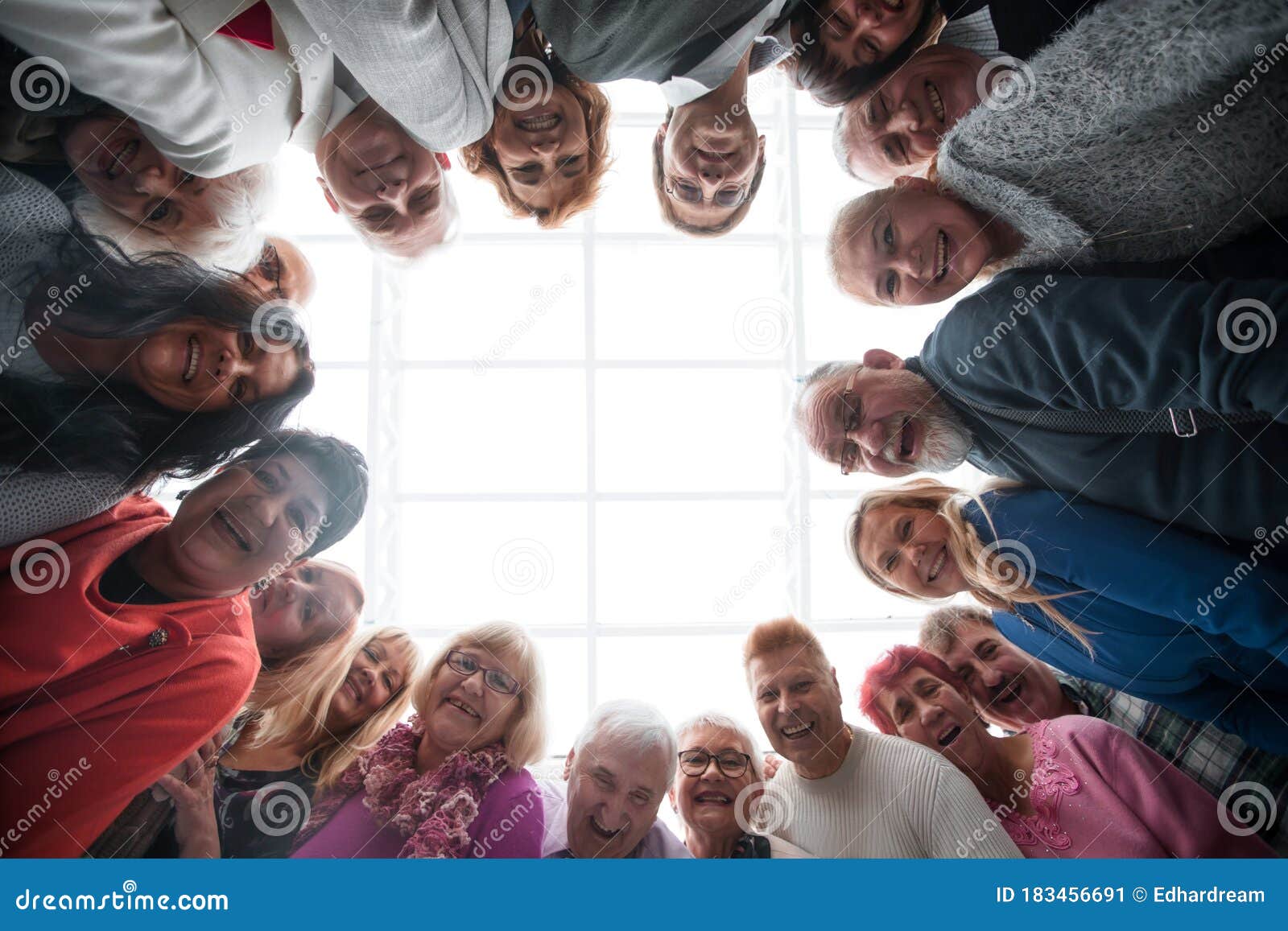 Happy People Looking Down at Camera Stock Image - Image of connection ...