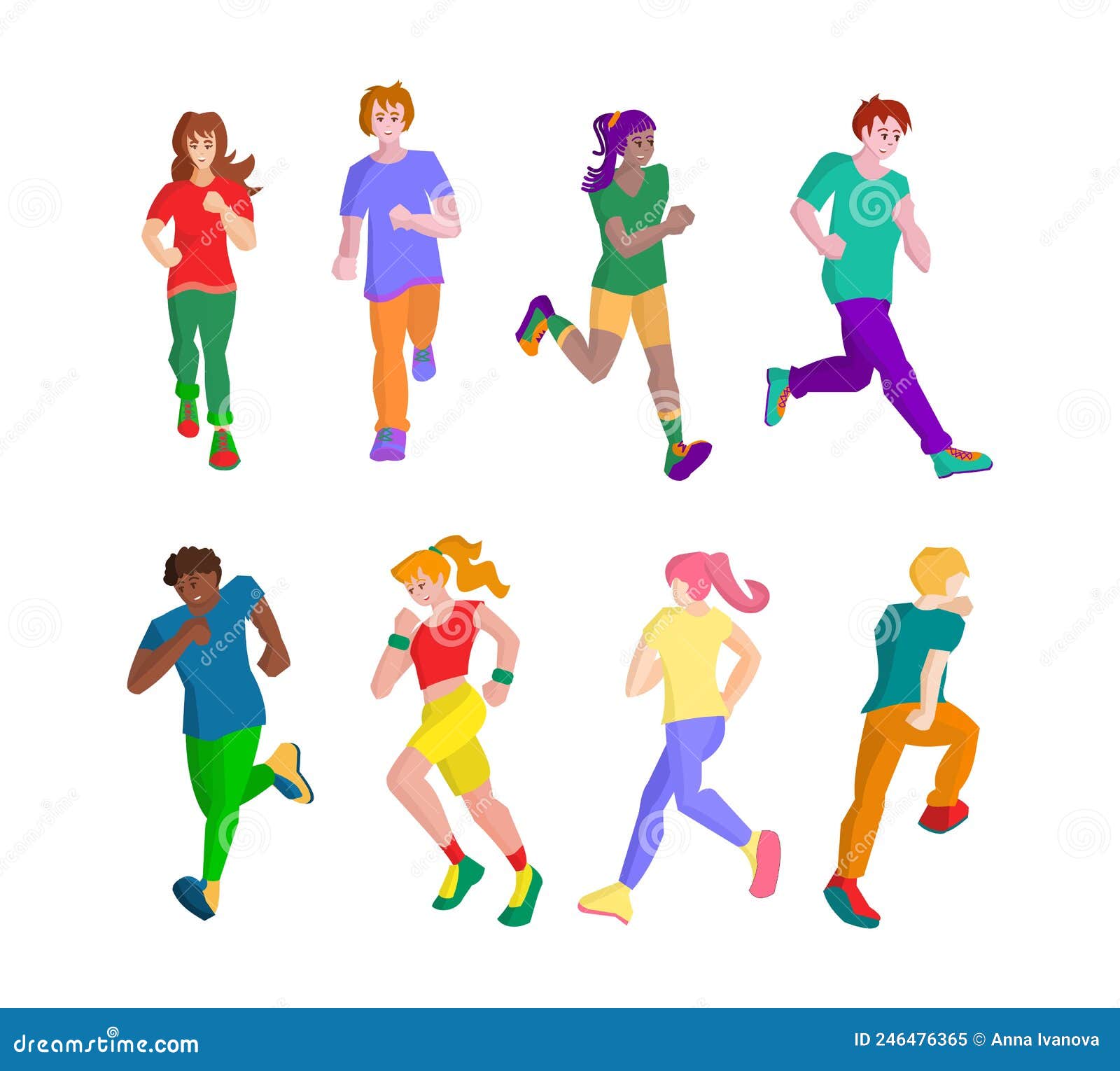 Happy People Running Marathon. Characters Run in Different Directions ...