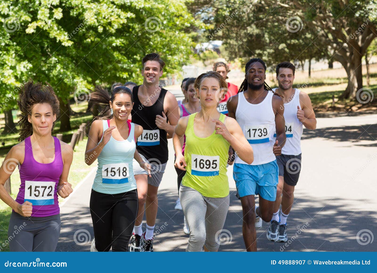 Happy People Running Race in Park Stock Image - Image of health, people ...