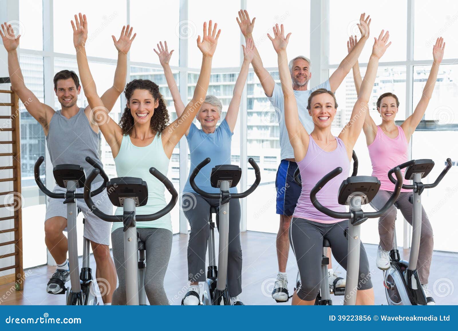 Happy People Working Out at Spinning Class Stock Photo - Image of young ...