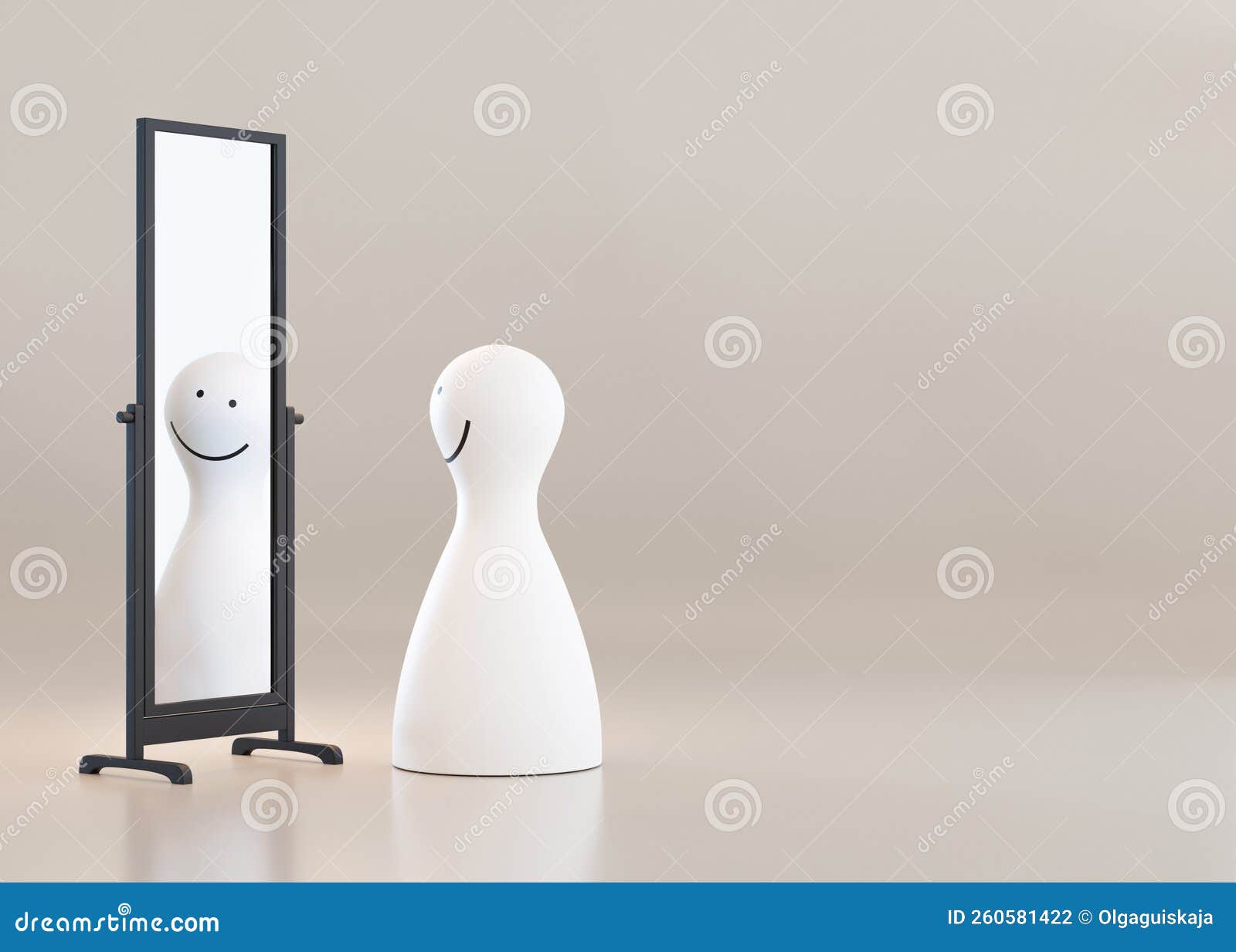 Happy Person Looking At Himself In Mirrors Reflection And Smiling
