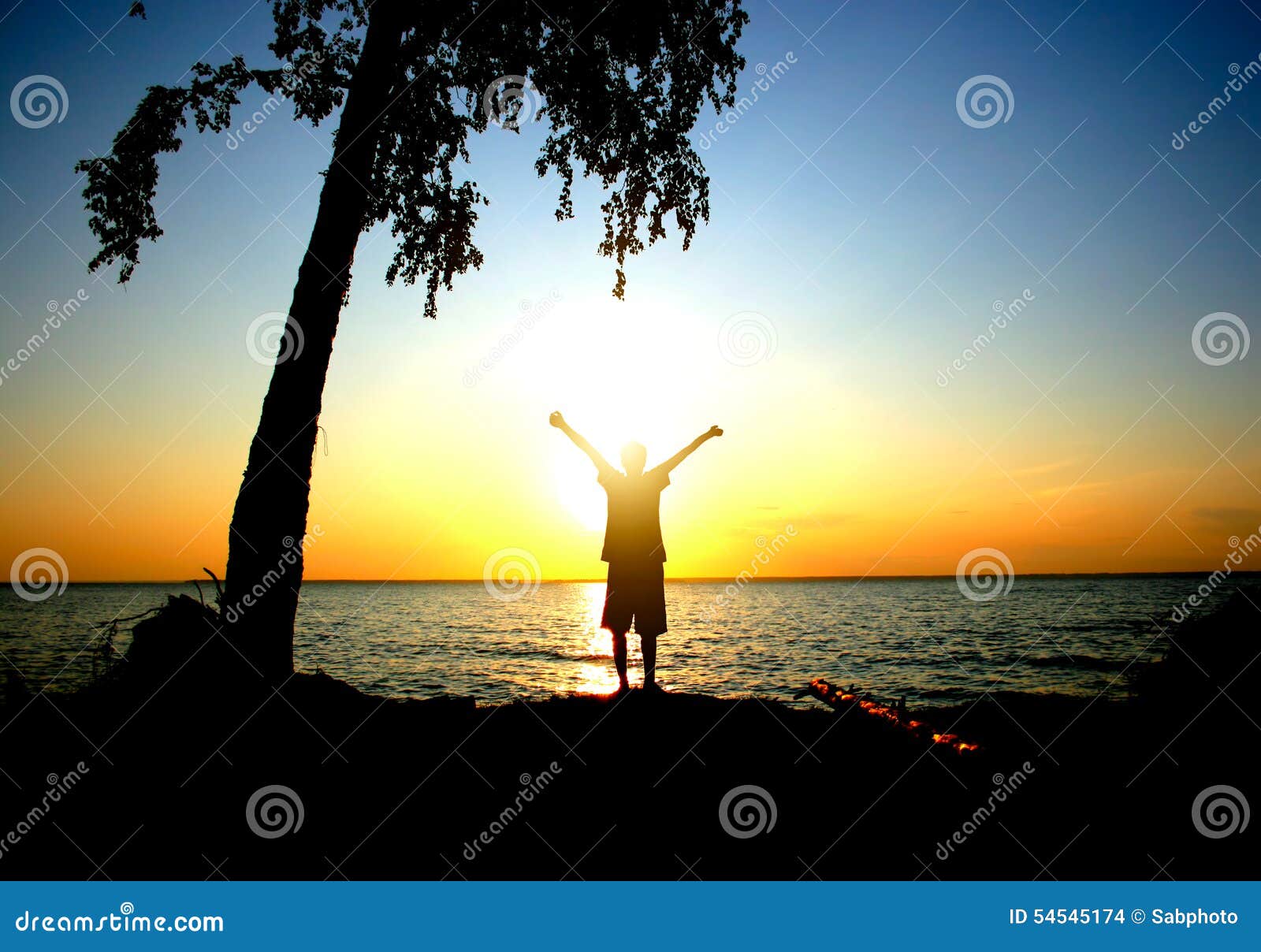 Happy Person at Sunset stock photo. Image of horizon - 54545174