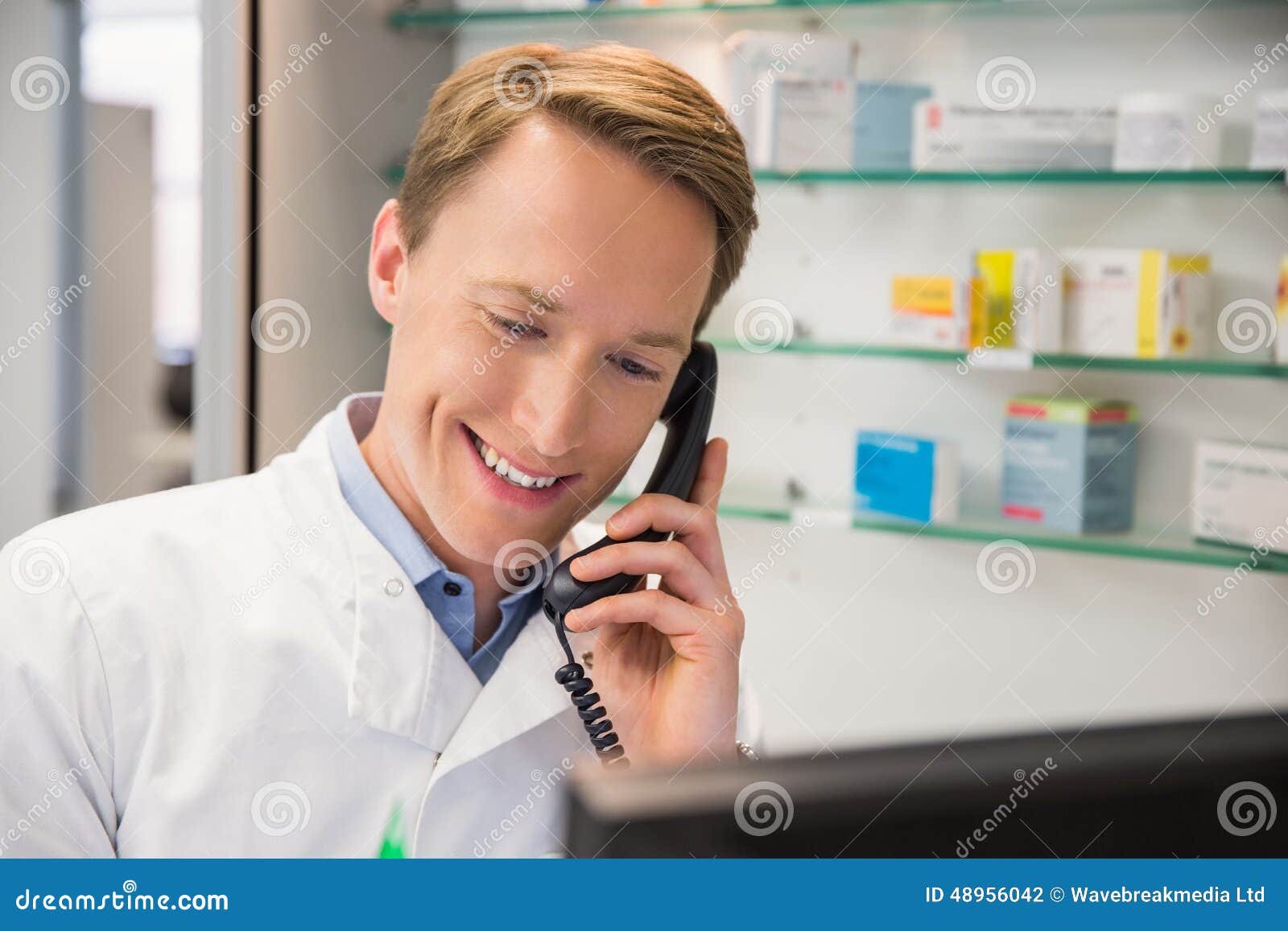 Happy Pharmacist on the Phone Stock Photo - Image of illness, care ...