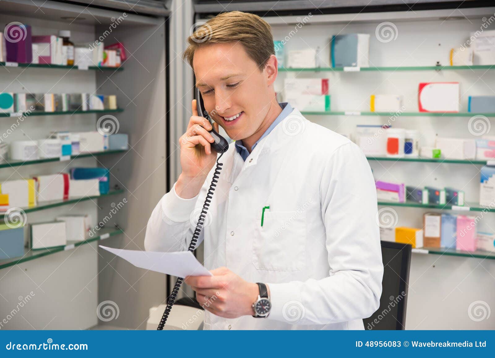 Happy Pharmacist on the Phone Stock Image - Image of medicament, phone ...