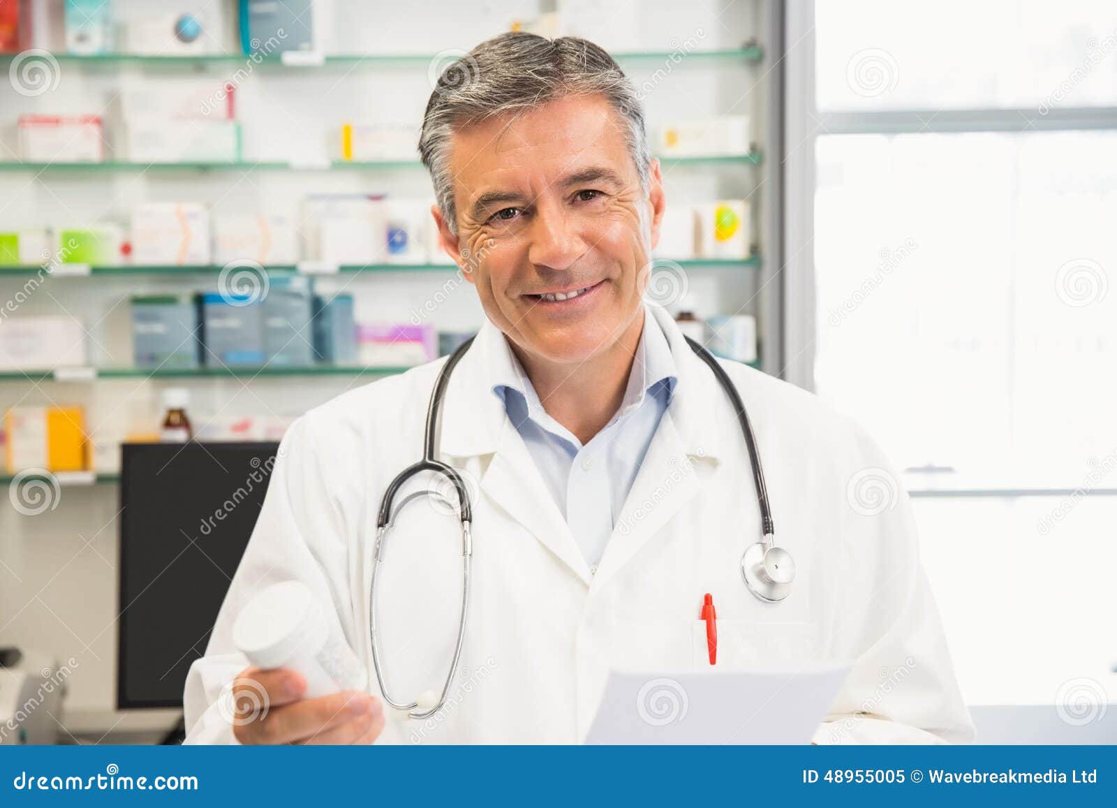 Happy Pharmacist Smiling at Camera Stock Image - Image of person ...