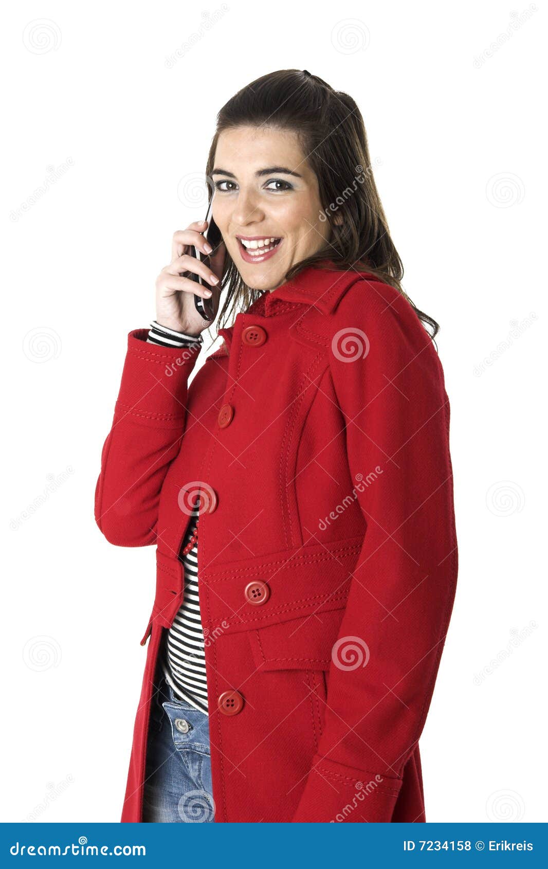 Happy phone call stock photo. Image of caucasian, brunette - 7234158