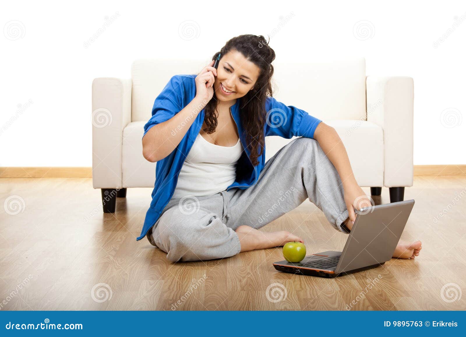Happy phone call stock image. Image of leisure, floor - 9895763