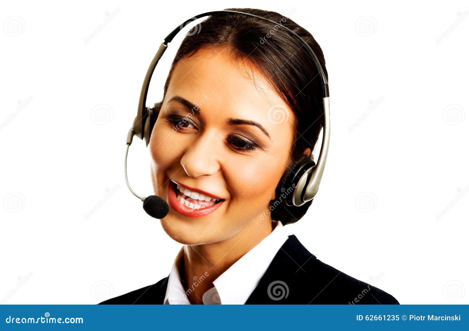 Happy Phone Operator in Headset Stock Image - Image of female ...
