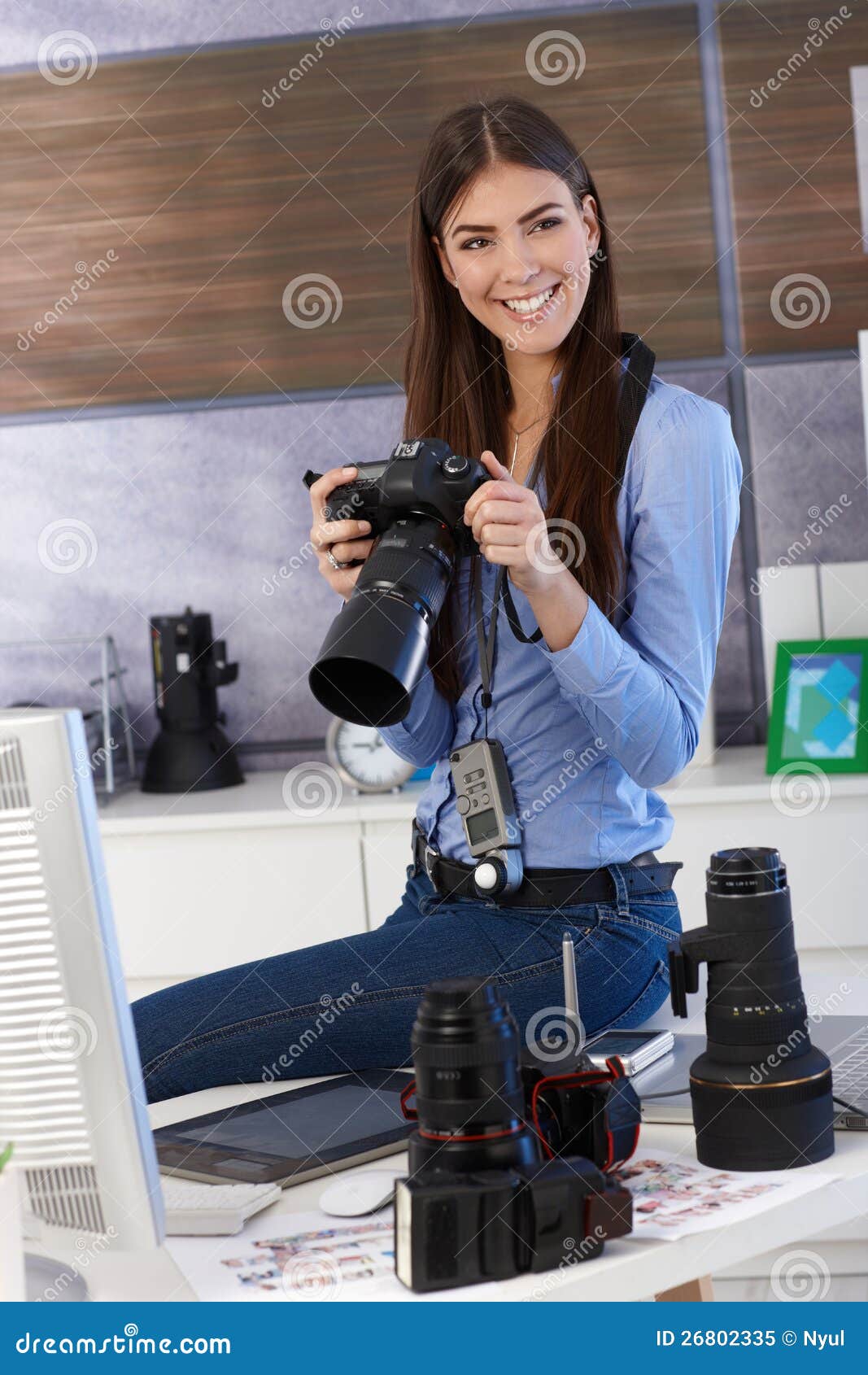 Photographer Girl Capturing White Photography Icons And Symbols ...