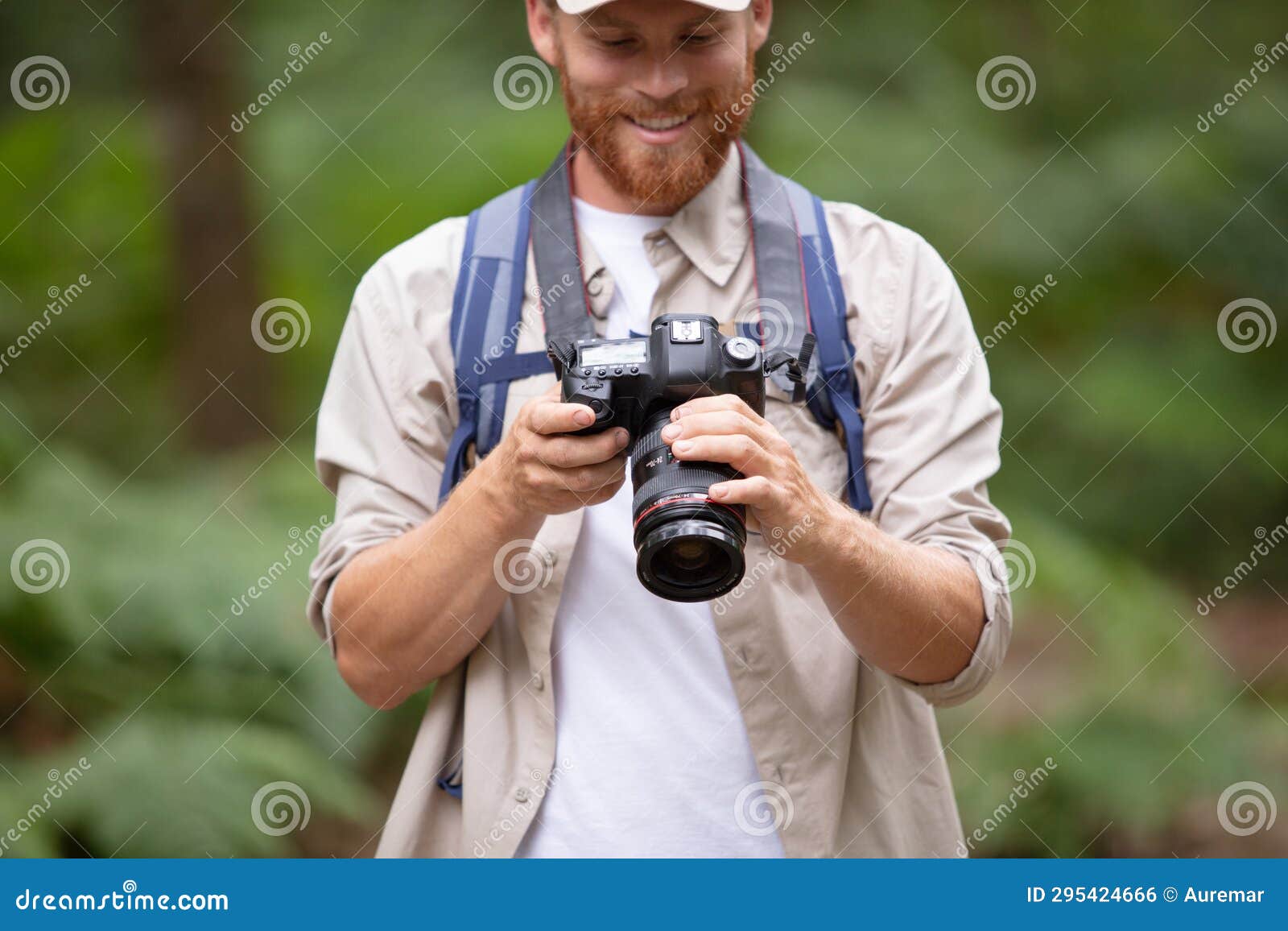 Happy Photographer Looking at Camera Stock Photo - Image of mountain ...